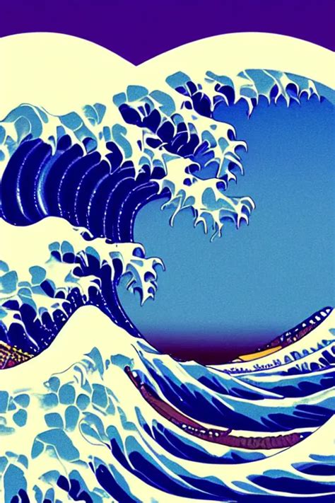Vaporwave Poster Inspired By The Great Wave Off Stable Diffusion