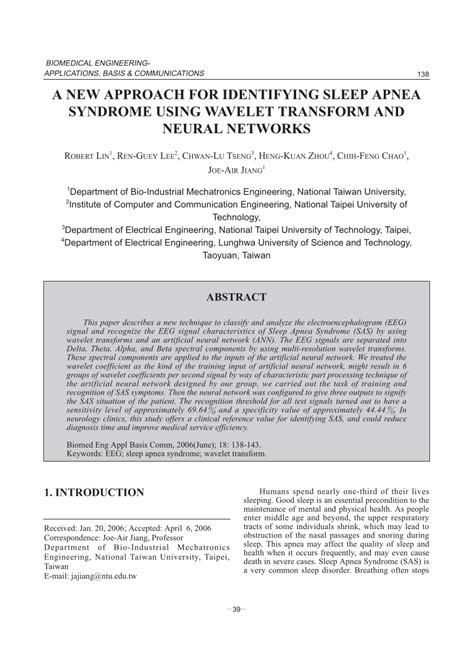 pdf a new approach for identifying sleep apnea syndrome using wavelet transform and neural