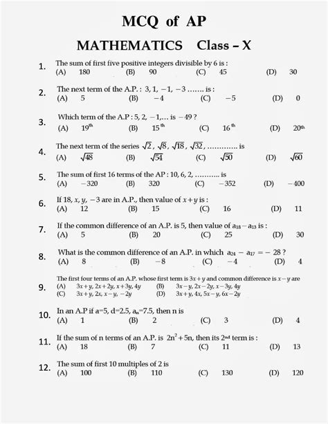 question bank mcq class 10th ap series