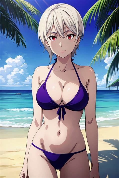 Busty Hentai 1girl Alluring Bare Legs Beach Big Breasts Bikini Blue