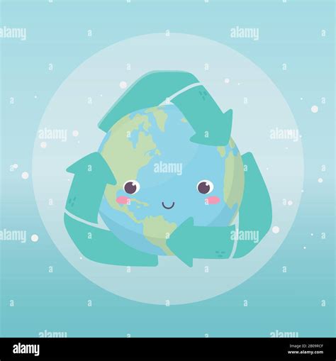 World With Recycle Arrows Environment Ecology Cartoon Design Vector