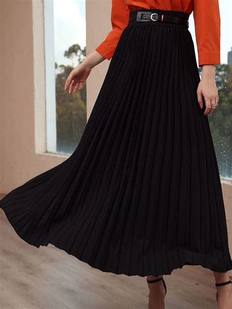 SHEIN UK Saias Longas Plissadas Look Saia Longa Saia Preta Plissada