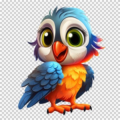 Premium PSD Cute Cartoon Parrot Isolated On Transparent Background