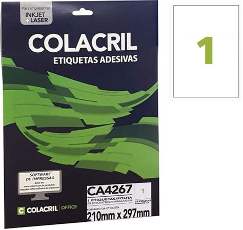 Caixa C 100 Fls Etiqueta A4 210 X 297mm Ca4367 Colacril Etiquetas