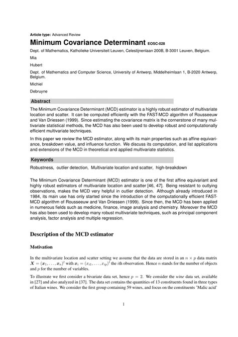 pdf minimum covariance determinant