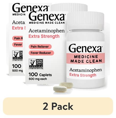 2 Pack Genexa Acetaminophen Extra Strength Pain Relief Zero