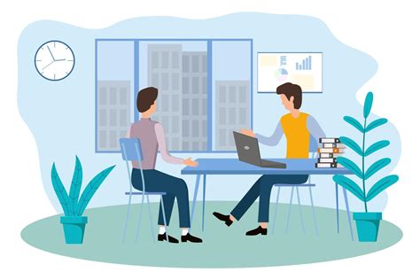 Vector Illustration The Business Manager Conducts An Interview With A