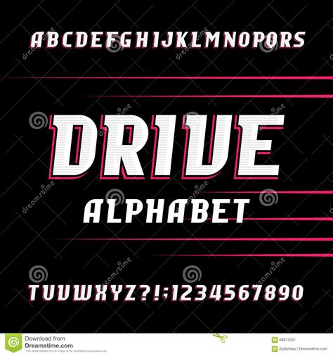 Conduzca La Fuente De Vector Del Alfabeto Letras Y Números Oblicuos