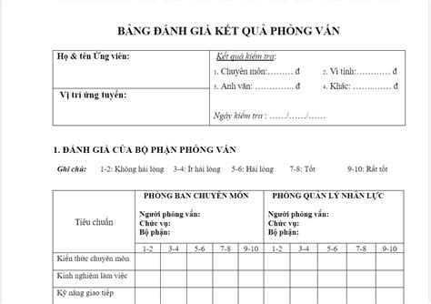 2023 TẢI MIỄN PHÍ Top 10 PHIẾU ĐÁNH GIÁ PHỎNG VẤN chi tiết nhất