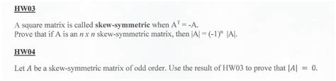solved part a a square matrix is called skew symmetric when