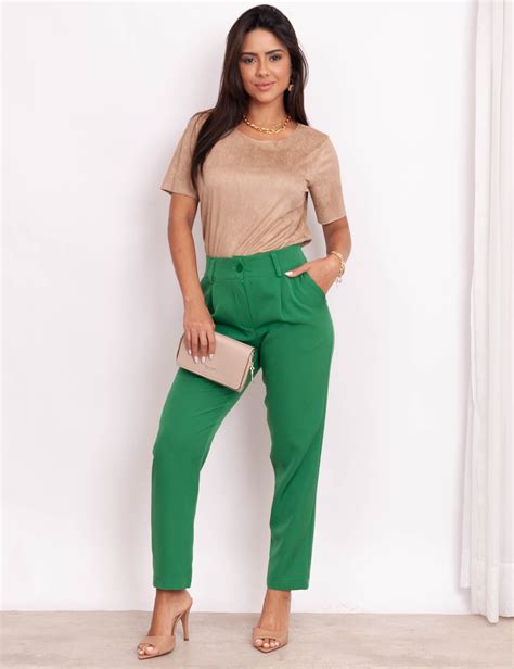 Calça Alfaiataria Pregas Verde Nossa Loja