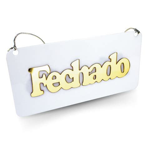 Placas Acrílico Aberto Fechado Volto Logo Branco e Dourado Arte