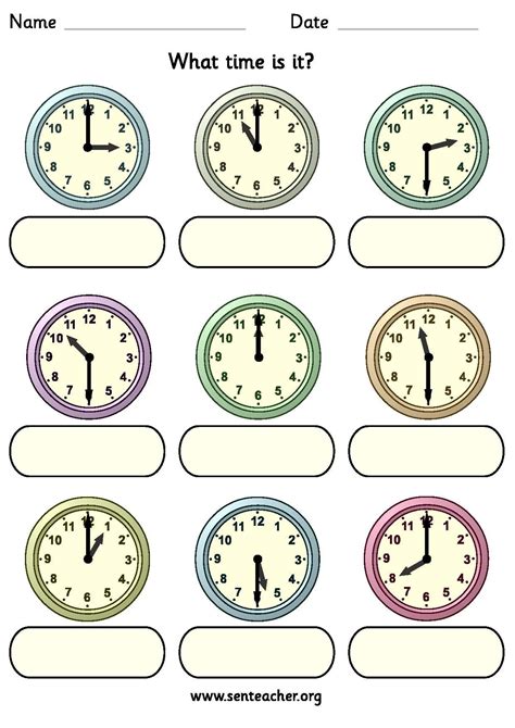 Time Clock Worksheets For 1st Grade