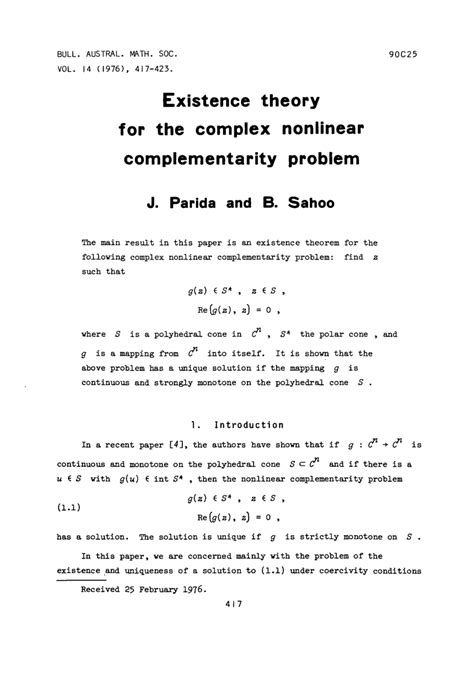 pdf existence theory for the complex nonlinear complementarity problem