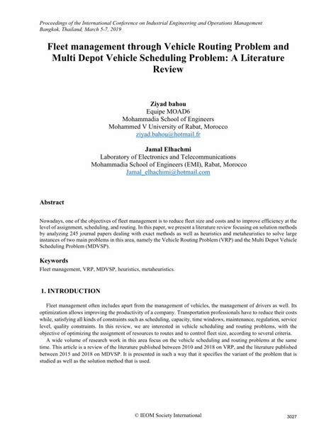 pdf fleet management through vehicle routing problem and multi vehicle routing problem and