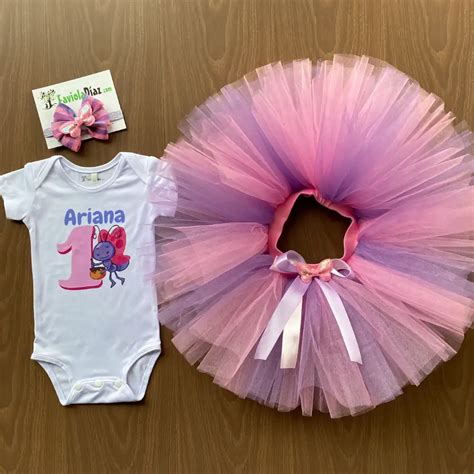 Set De Vincha Tutu Y Mameluco Rosado Y Lila De Mariposa Faviola D Az