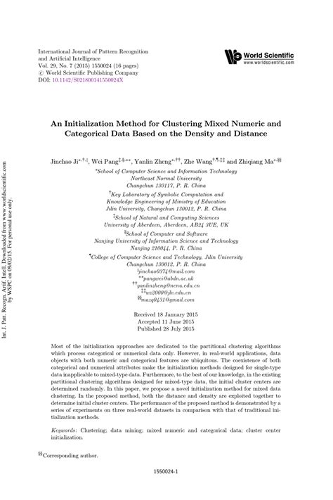 pdf an initialization method for clustering mixed numeric and categorical data based on the