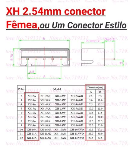 Conector Jst Xh Vias Passo Mm Pares Macho E F Mea R Em