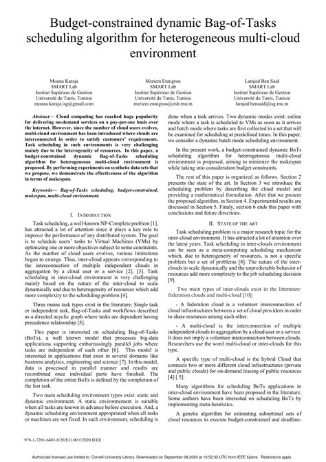 pdf budget constrained dynamic bag of tasks scheduling algorithm for heterogeneous multi cloud