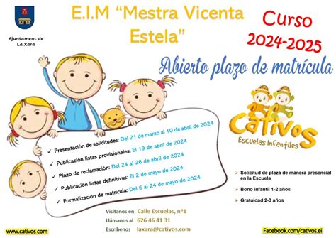 Plazos de matrícula para el curso 2024 2025 en las escuelas Cativos
