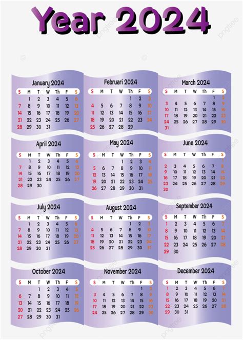 Planejador Ano 2024 Fundo Roxo Ondulado Vetor PNG Planejador