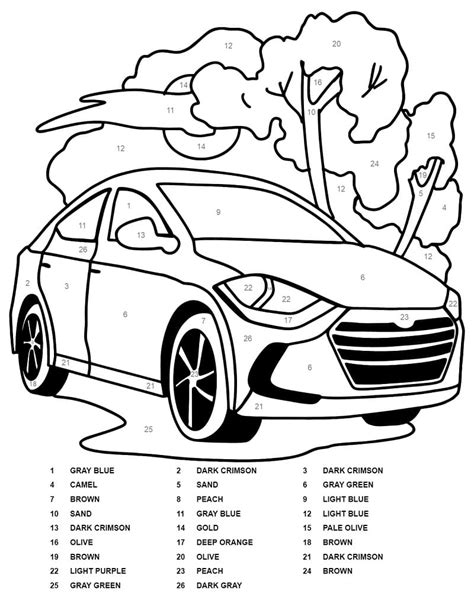 Easy Car Color by Number Färbung Seite Kostenlose druckbare