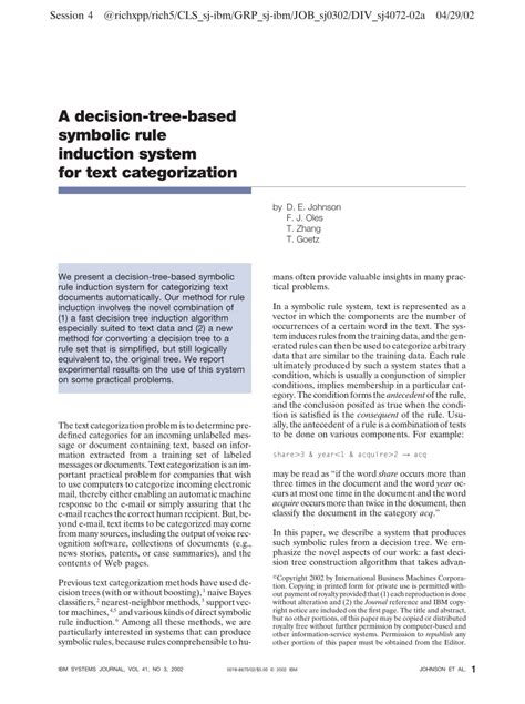 pdf a decision tree based symbolic rule induction system for text categorization