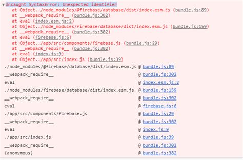 firabase database uncaught syntaxerror unexpected identifier at object node modules firebase
