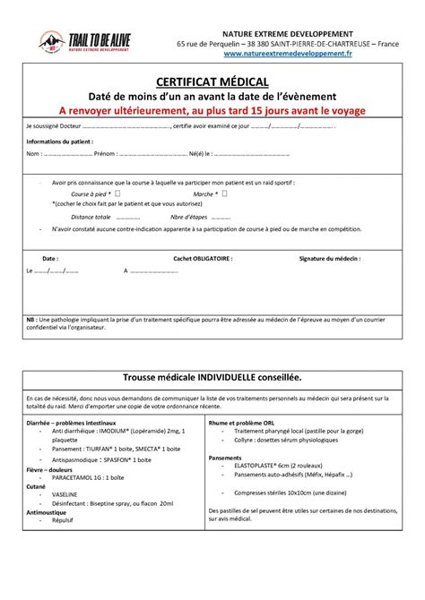 TRAIL to be ALIVE Certificat Médical