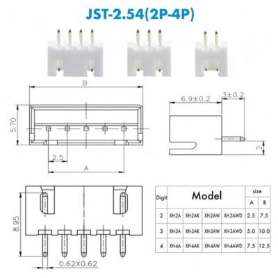Jst Xh Mm Pin Pcb Mount Straight