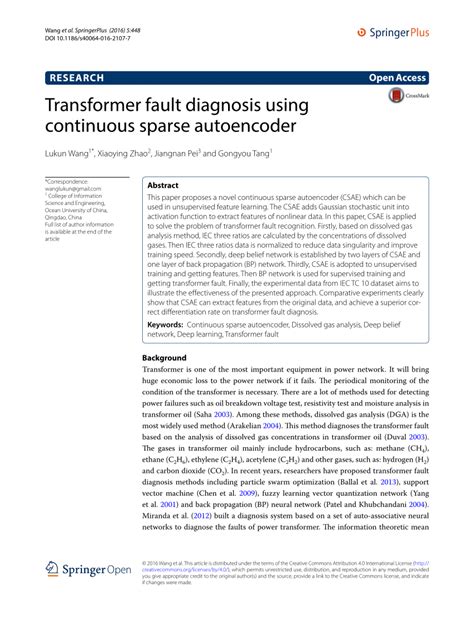 pdf transformer fault diagnosis using continuous sparse autoencoder