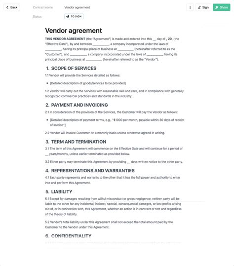 Vendor Agreement Template Free To Use