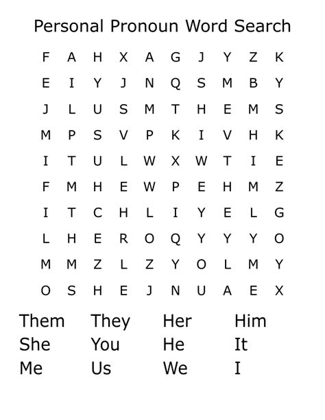 Personal Pronoun Word Search WordMint