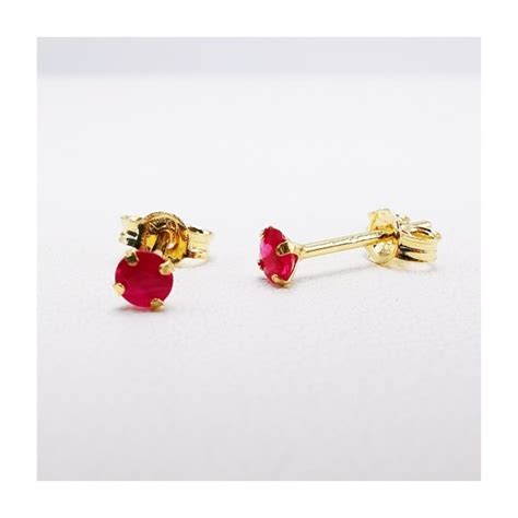Boucles D Oreilles Puces Rubis Or Jaune 750 18 Carats