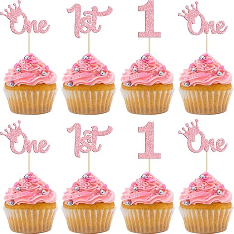 24 adornos para cupcakes con purpurina para el primer cumpleaños