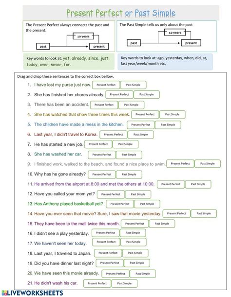 Present Perfect Vs Past Simple Interactive Worksheet Regular And