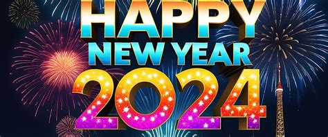 Happy New Year 2024 Wallpaper 4K Fireworks AI Art Vibrant CGI