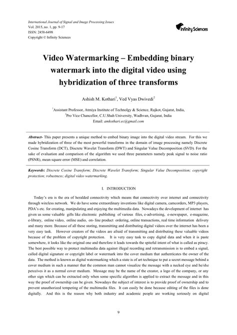 pdf video watermarking embedding binary watermark into the digital video using hybridization