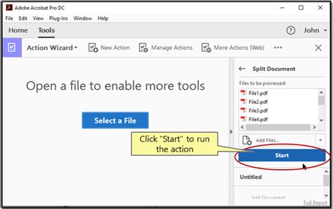 batch processing splitting pdf files via action wizard
