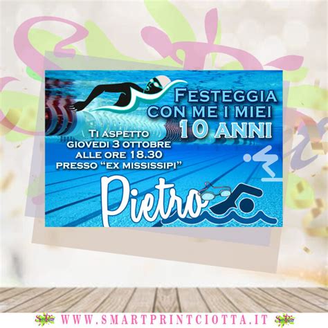 Invito Biglietto Digitale O Cartaceo Personalizzato A Tema Nuoto