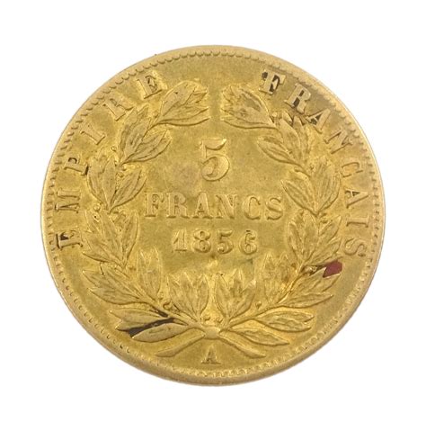 France Napoleon III 1856 A Gold Five Francs Coin Coins Banknotes