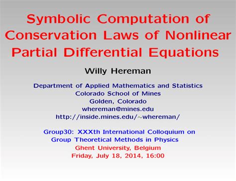 symbolic computation of conservation laws of nonlinear partial differential equations willy hereman