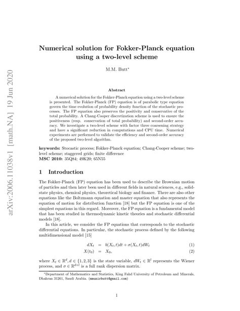 numerical solution for fokker planck equation using a two level scheme deepai