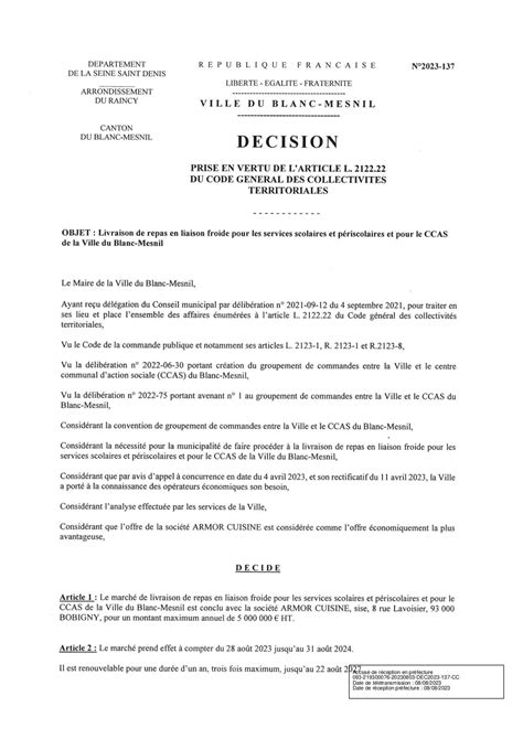 Calaméo Décision N2023 137 Livraison De Repas En Liaison Froide Pour