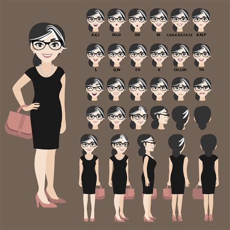 Cartoon Character With Business Woman In Black Dresses For Animation