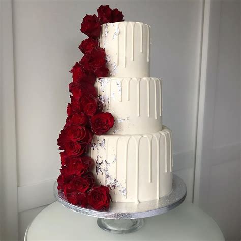 Ruby Makes On Instagram 3 Tier Ivory Drip Cake With Red Roses