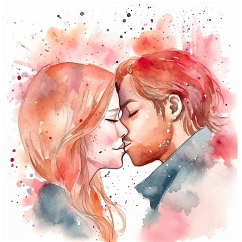 Uma Pintura Em Aquarela De Um Casal Se Beijando Foto Premium