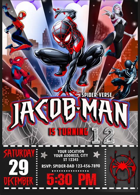 Spider Man Into The Spider Verse Birthday Invitation 2 Invitacion De
