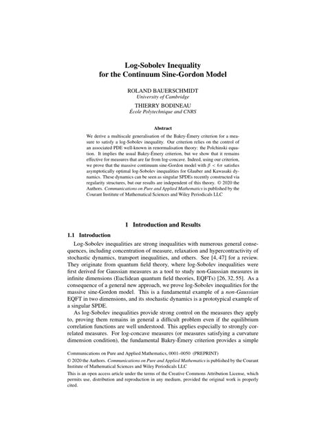 pdf log‐sobolev inequality for the continuum sine‐gordon model